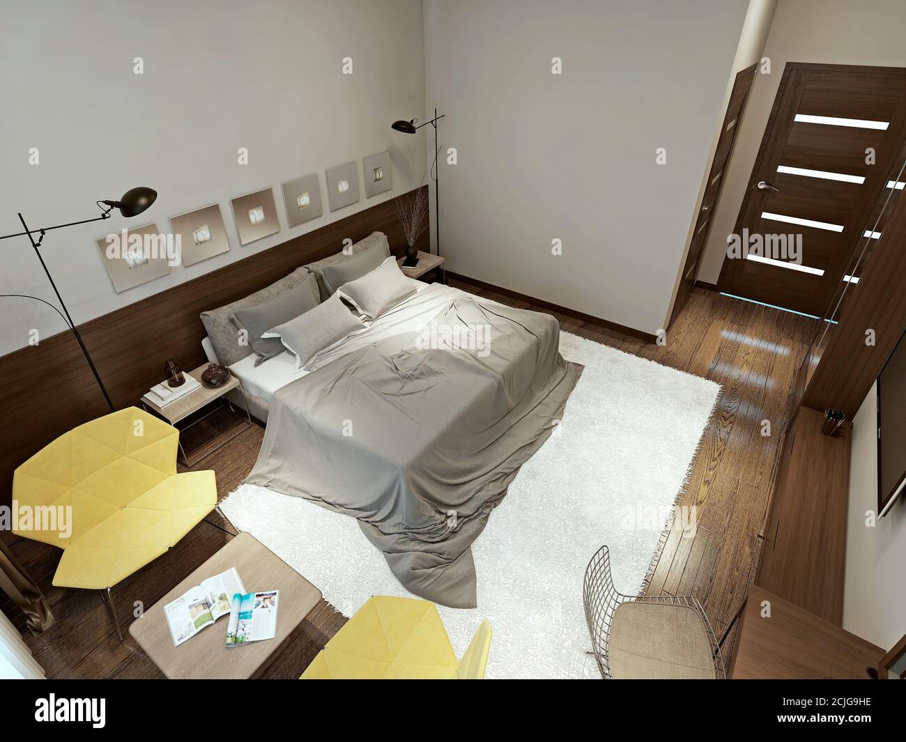 Bedroom constructivism style, 3d images Stock Photo - Alamy