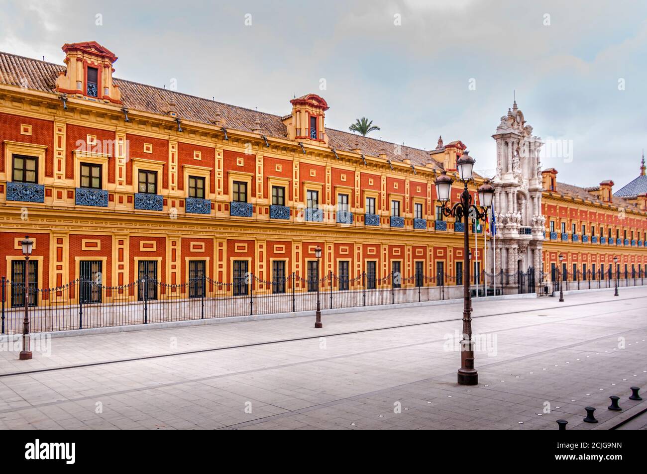 SEVILLE, SPAIN - March Circa, 2020. San Telmo Palace, at golden hour ...