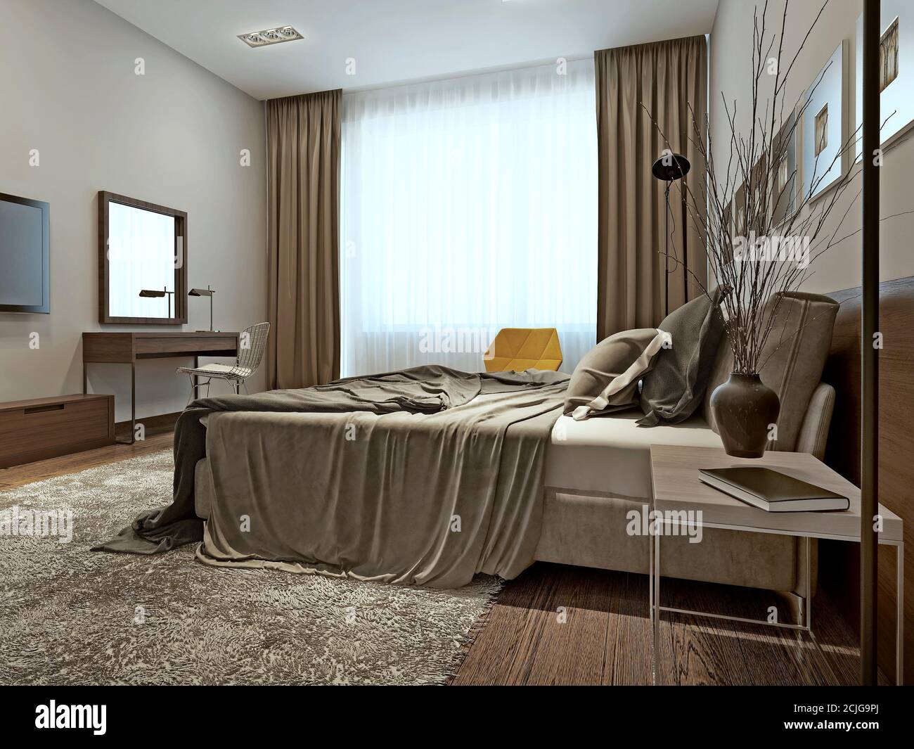 Bedroom interior high-tech style, 3d images Stock Photo - Alamy