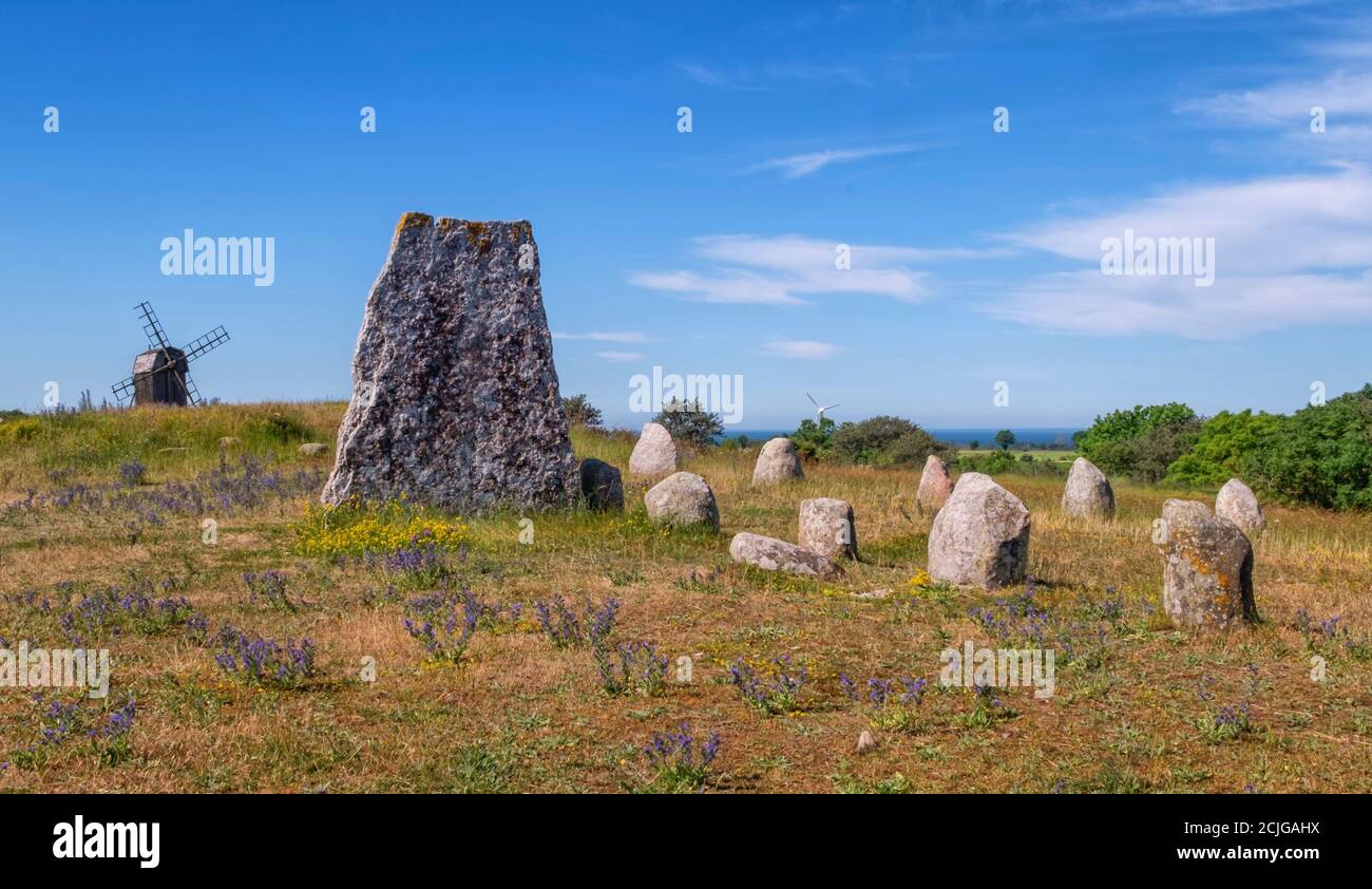 Viking stone ship burial in Oland island, Gettlinge, Sweden Stock Photo ...