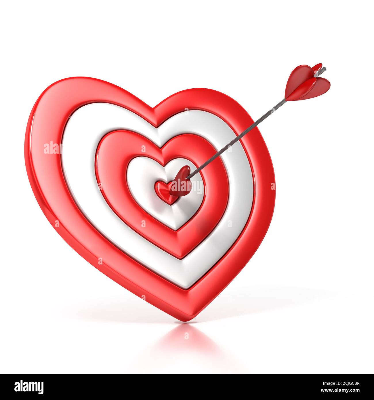 heart shaped target with the arrow in the center isolated over white 3d ...
