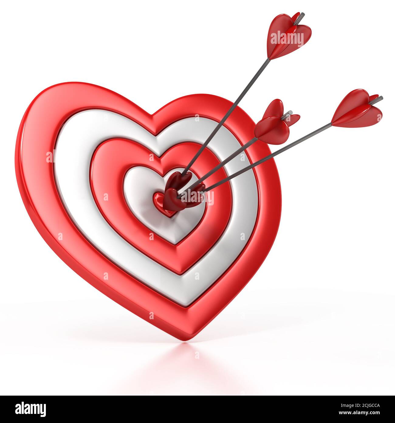 heart shaped target with the arrow in the center isolated over white 3d ...