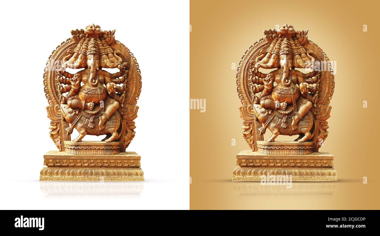 Wooden Statue of Multi-faced Lord Ganesha - Isolated Stock Photo - Alamy