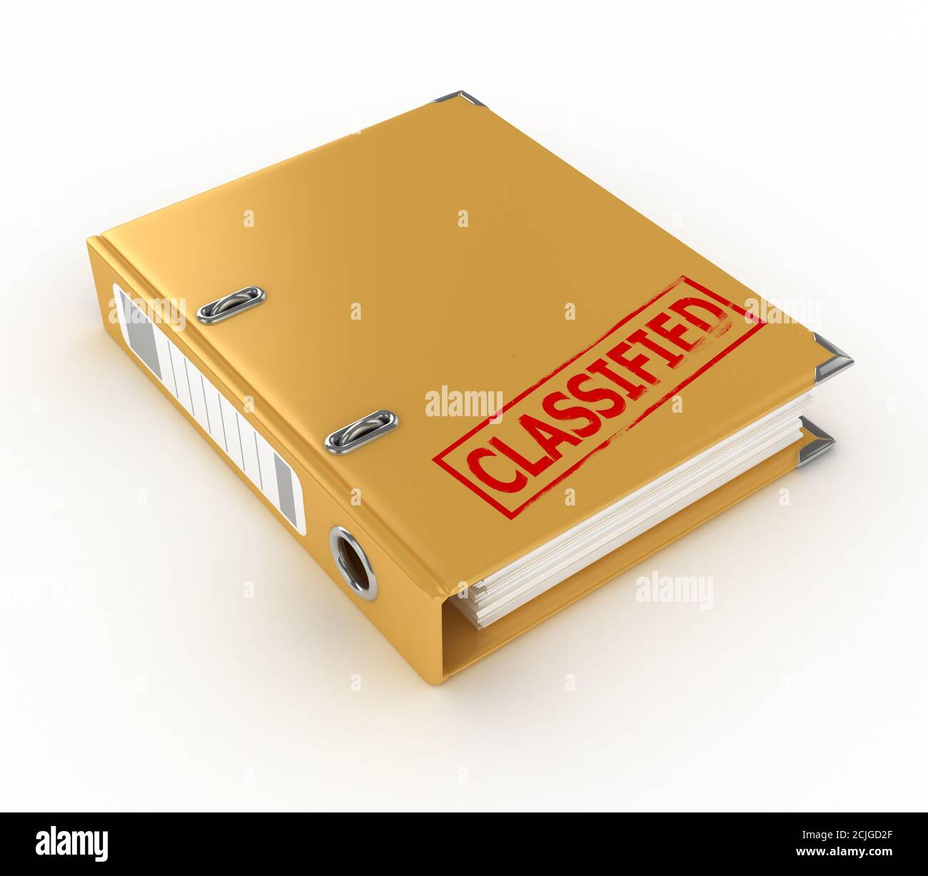 yellow ring binder with classified stamp isolated on the white ...