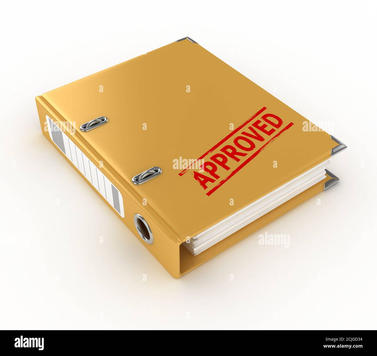 yellow ring binder with approved stamp isolated on the white background ...
