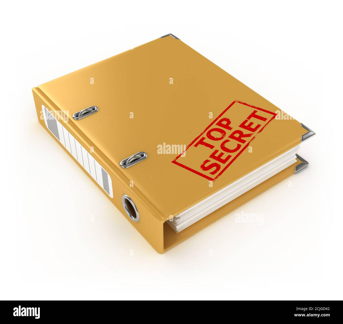 yellow ring binder with top secret stamp isolated on the white ...
