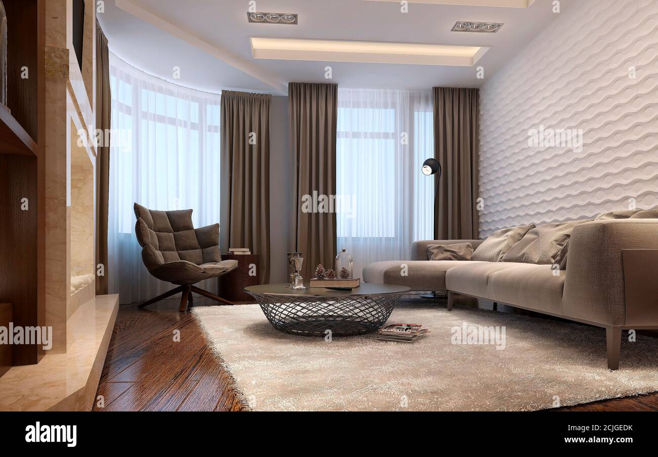 Living room techno style, 3d images Stock Photo - Alamy
