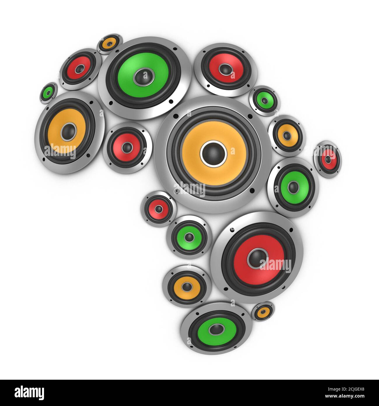 Africa music continent - many loudspeakers forming the shape of the ...