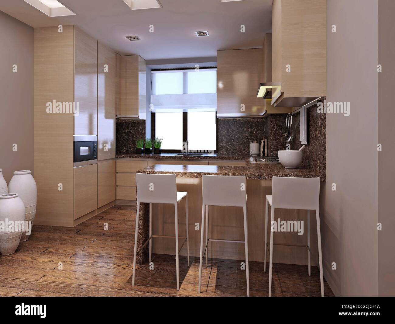 kitchen high-tech style, 3d images Stock Photo - Alamy