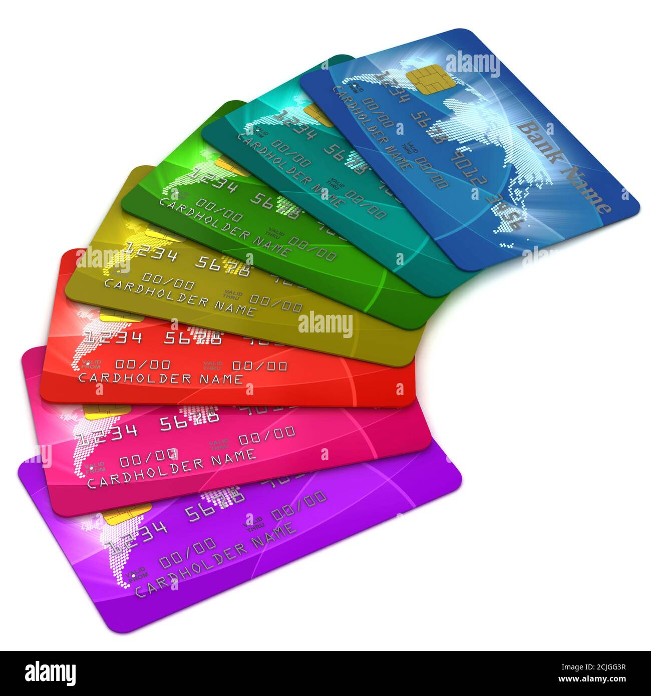 colorful credit cards over white background Stock Photo - Alamy