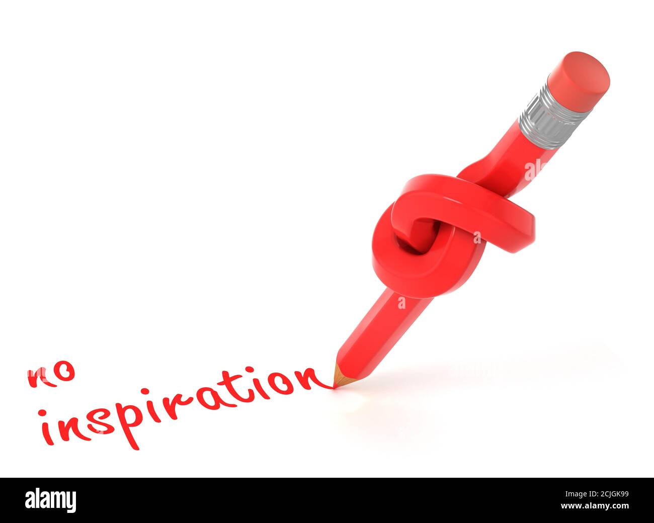 no inspiration 3d concept, red oencil tied in knot Stock Photo - Alamy