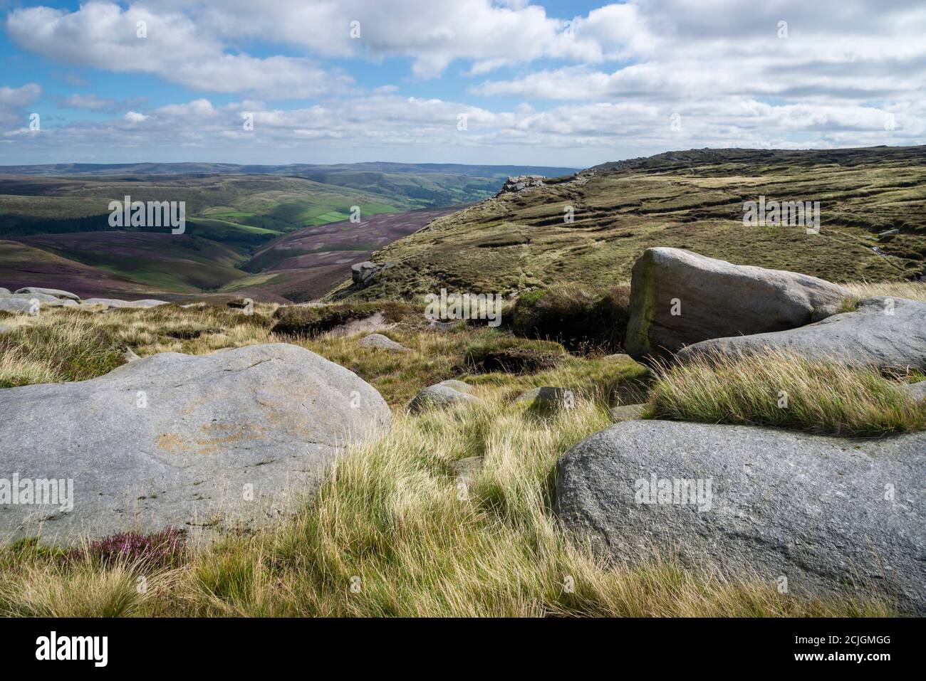 Gritstone rocks at Fairbrook Naze on the northern edge of Kinder Scout ...