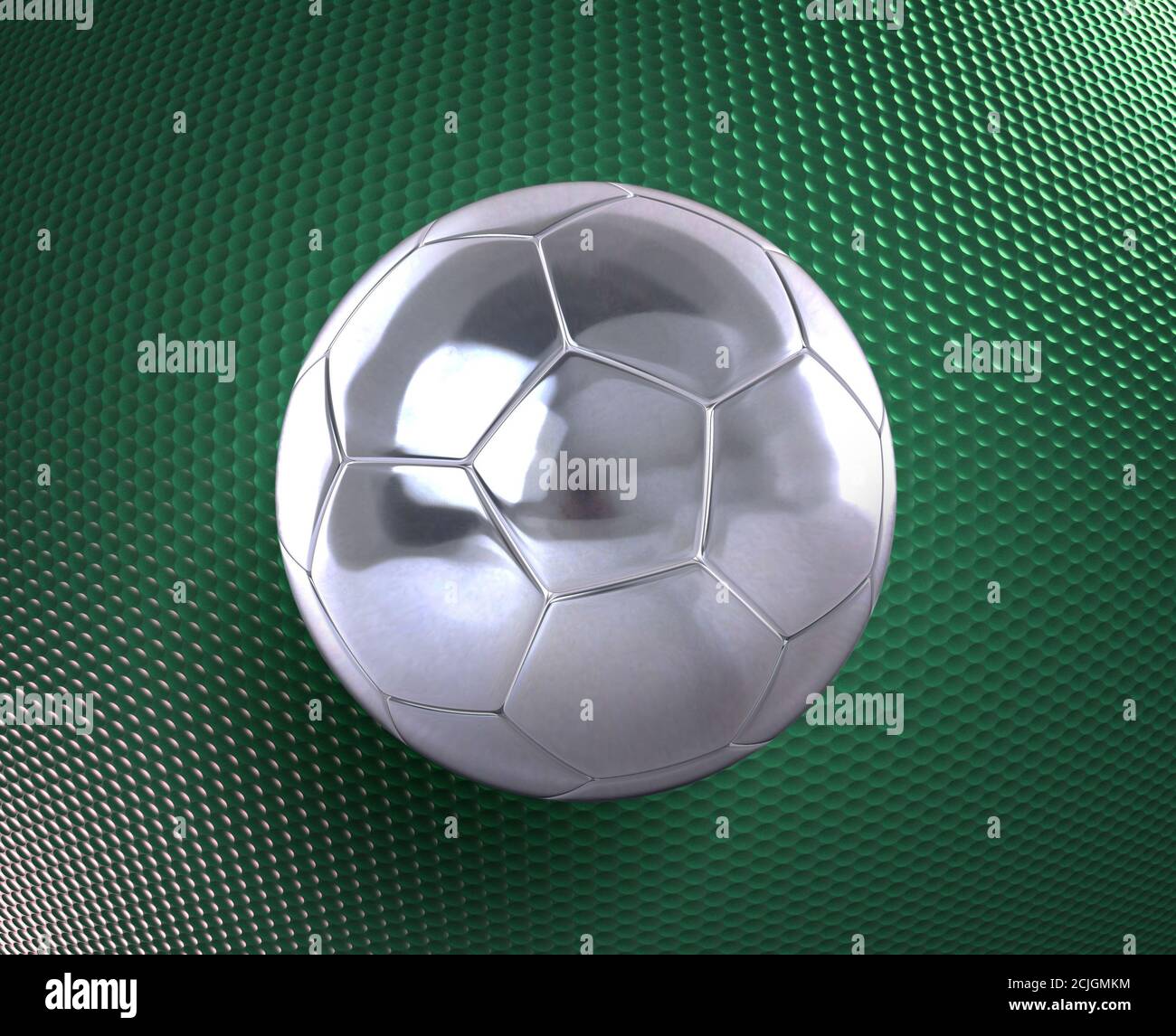 metallic football (soccer ball) on the green hi-tech background Stock ...