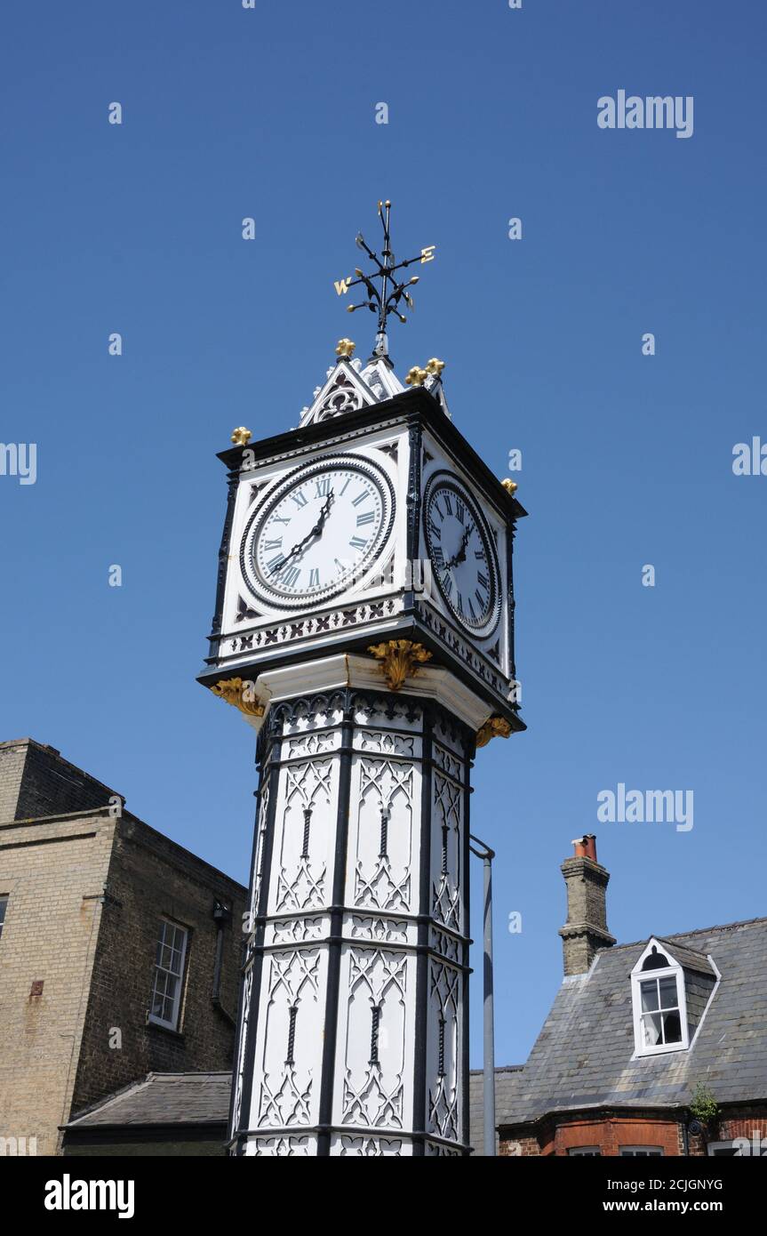 Clock Tower , Downham Market, Norfolk. This distinctive black and white ...