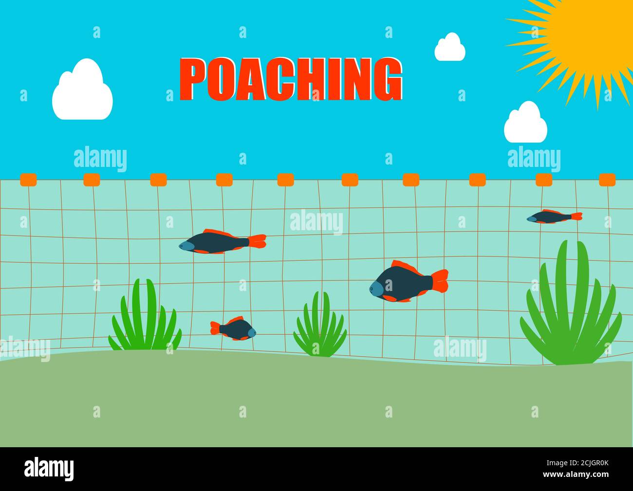 Poaching with nets vector image with place for text Stock Vector Image ...