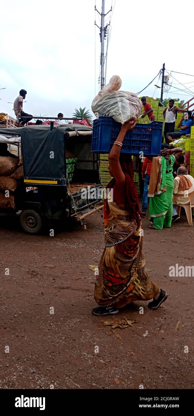 DISTRICT KATNI, INDIA - JULY 29, 2019: An indian village poor lady ...