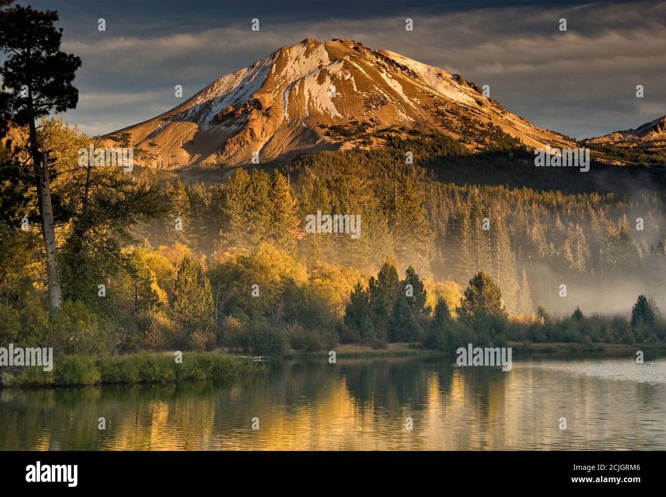 Lassen Peak Over Manzanita Lake At Sunset In Lassen Volcanic National