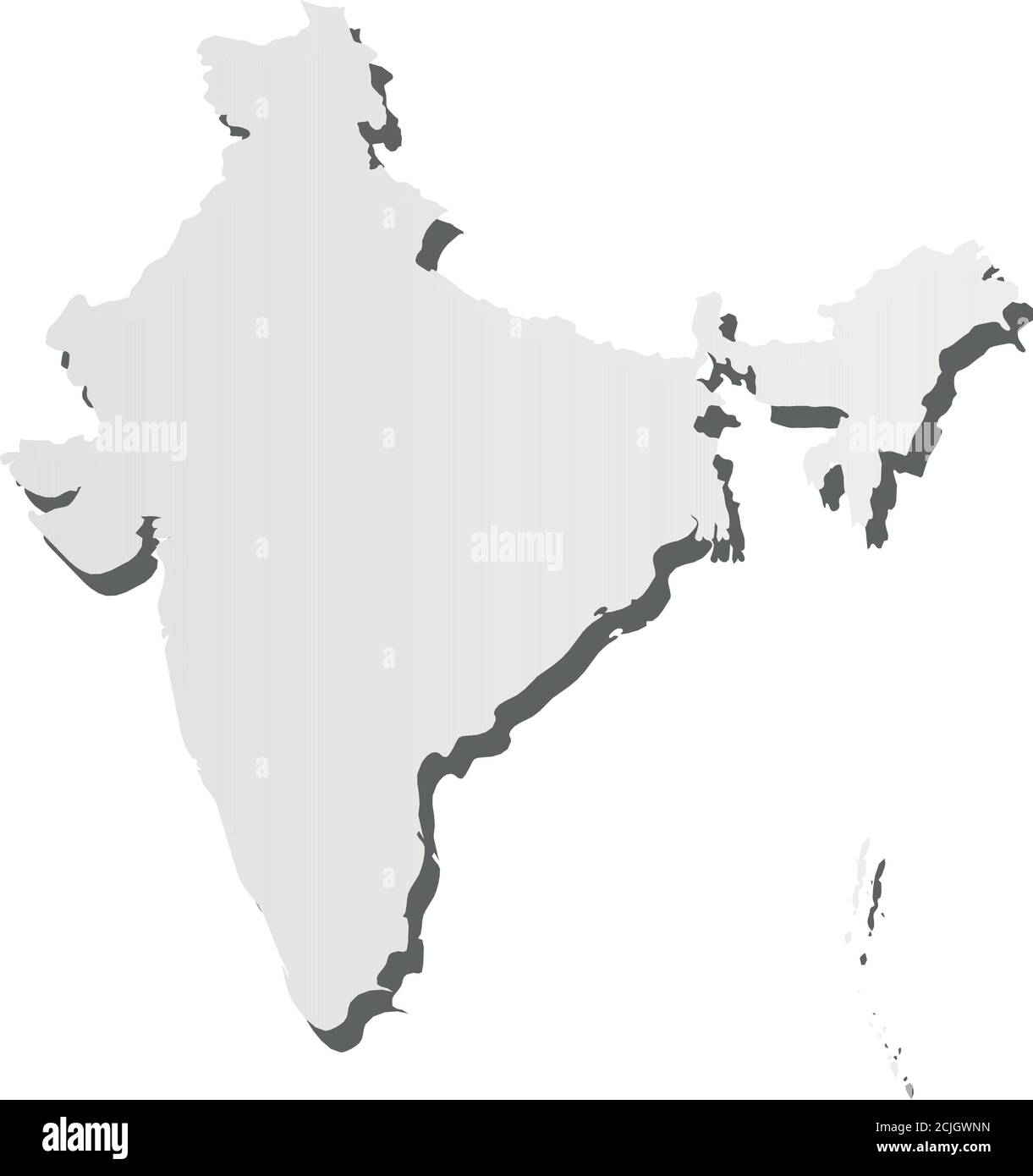India - grey 3d-like silhouette map of country area with dropped shadow ...