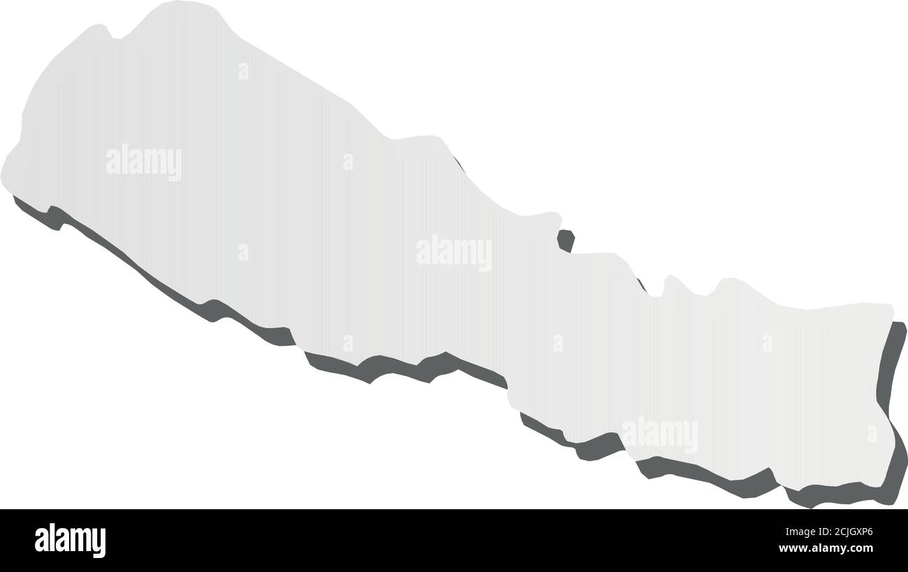 Nepal - grey 3d-like silhouette map of country area with dropped shadow ...