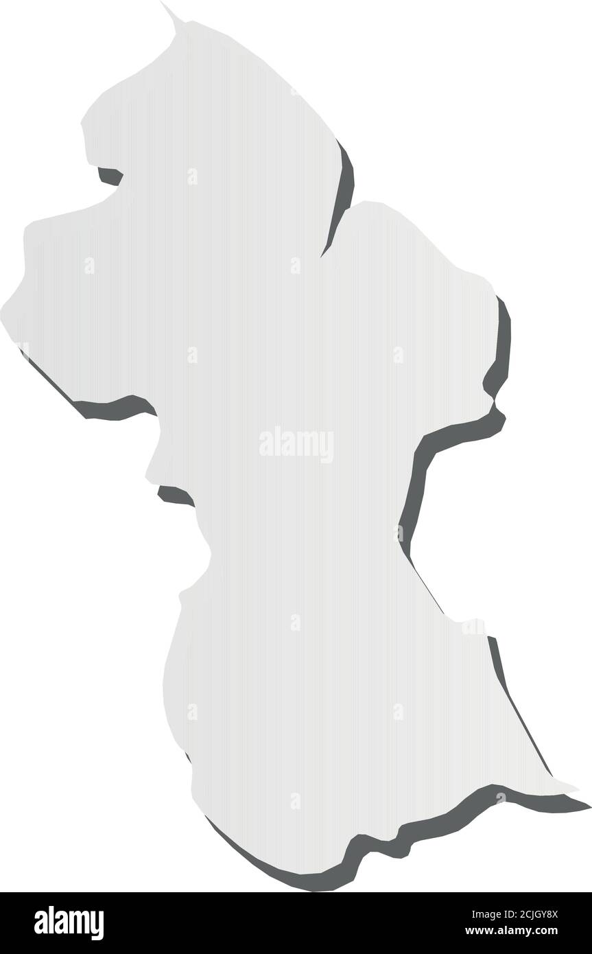 Guyana - grey 3d-like silhouette map of country area with dropped ...