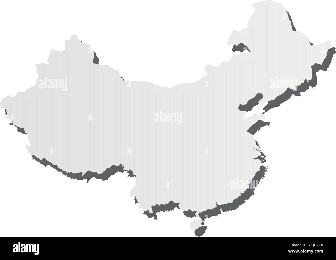 China - grey 3d-like silhouette map of country area with dropped shadow ...