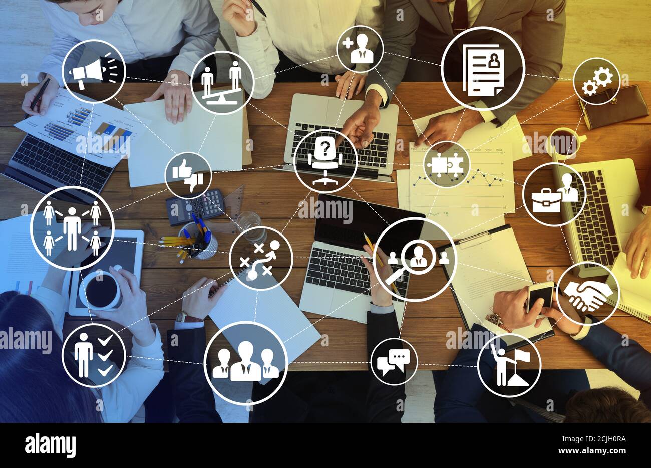 Networking Concept. Top View Of Table During Business Meeting In Office ...