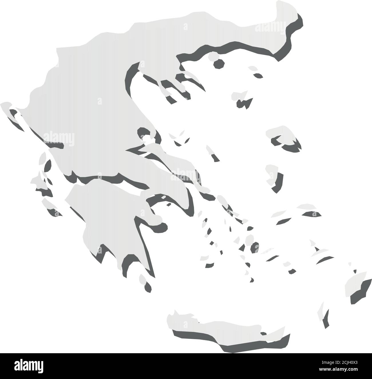 Greece - grey 3d-like silhouette map of country area with dropped ...