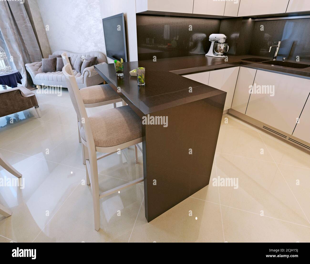 Kitchen bar modern style. 3d picture Stock Photo - Alamy