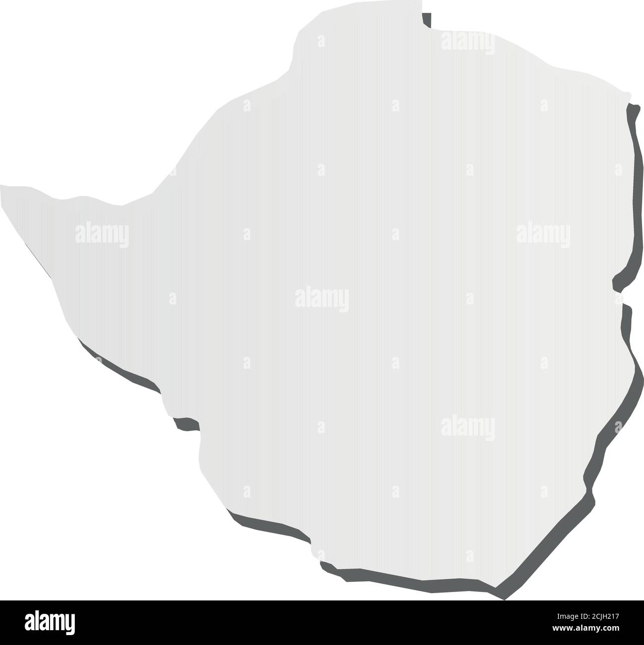 Zimbabwe - grey 3d-like silhouette map of country area with dropped ...
