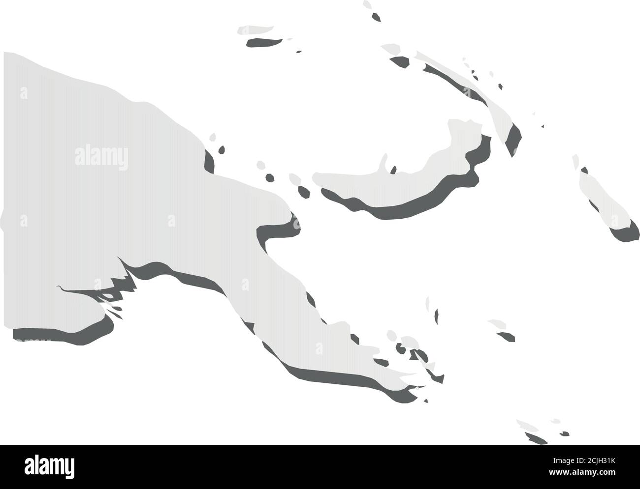 Papua New Guinea - grey 3d-like silhouette map of country area with ...
