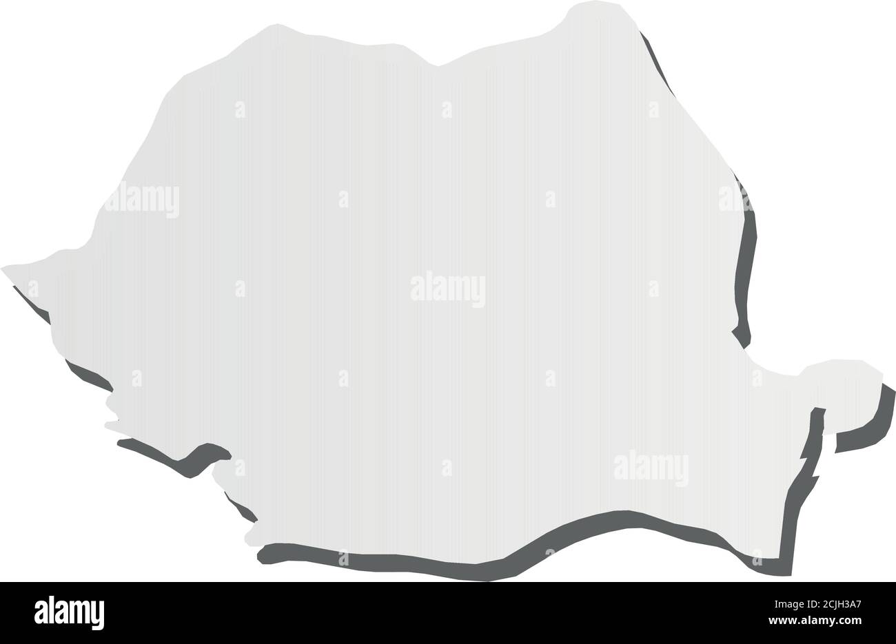 Romania - grey 3d-like silhouette map of country area with dropped ...