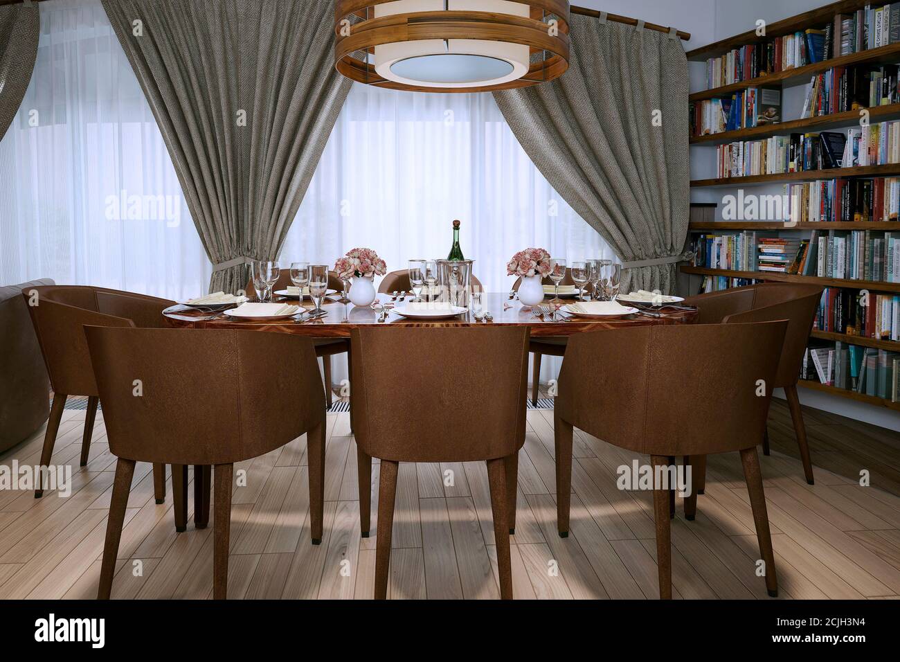 Dining room loft style, 3d image Stock Photo - Alamy