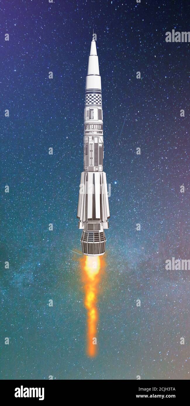 rocket take off in space 3d illustration Stock Photo - Alamy