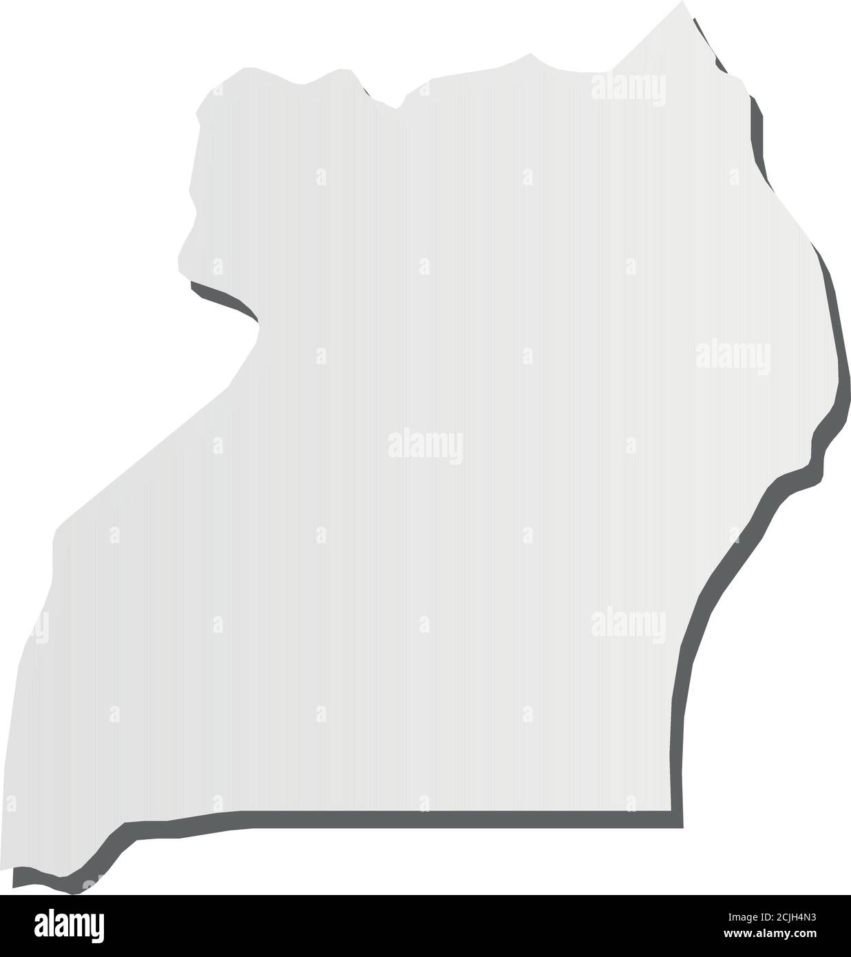 Uganda - grey 3d-like silhouette map of country area with dropped ...
