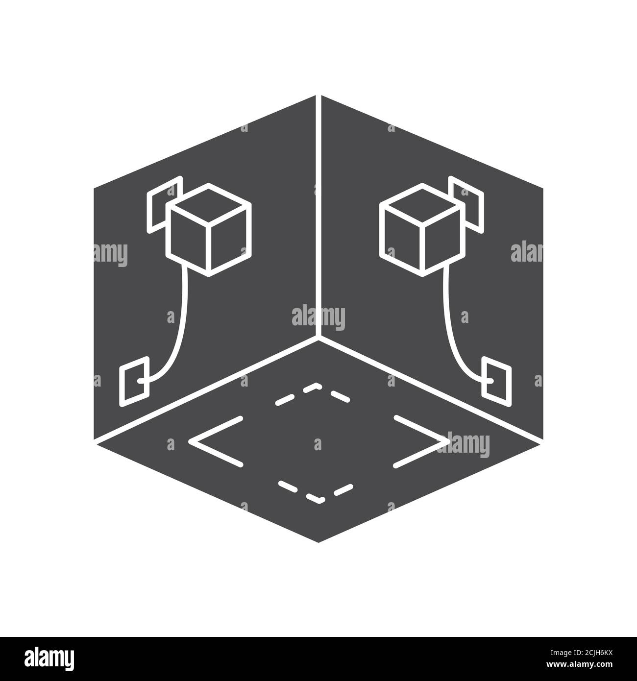 Virtual reality play area black glyph icon. Cyberspace, simulation ...