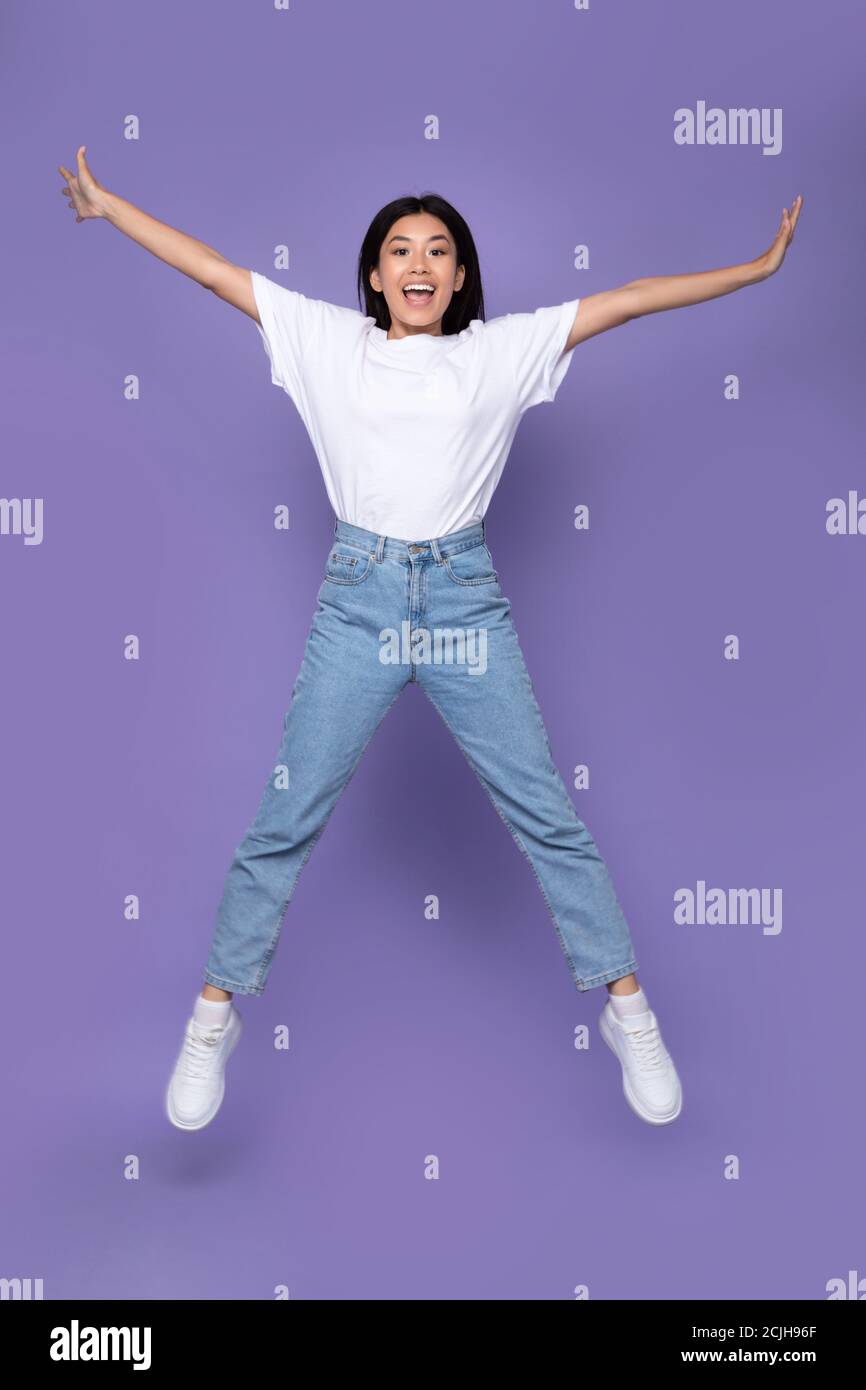 Asian female purple shirt hi-res stock photography and images - Alamy