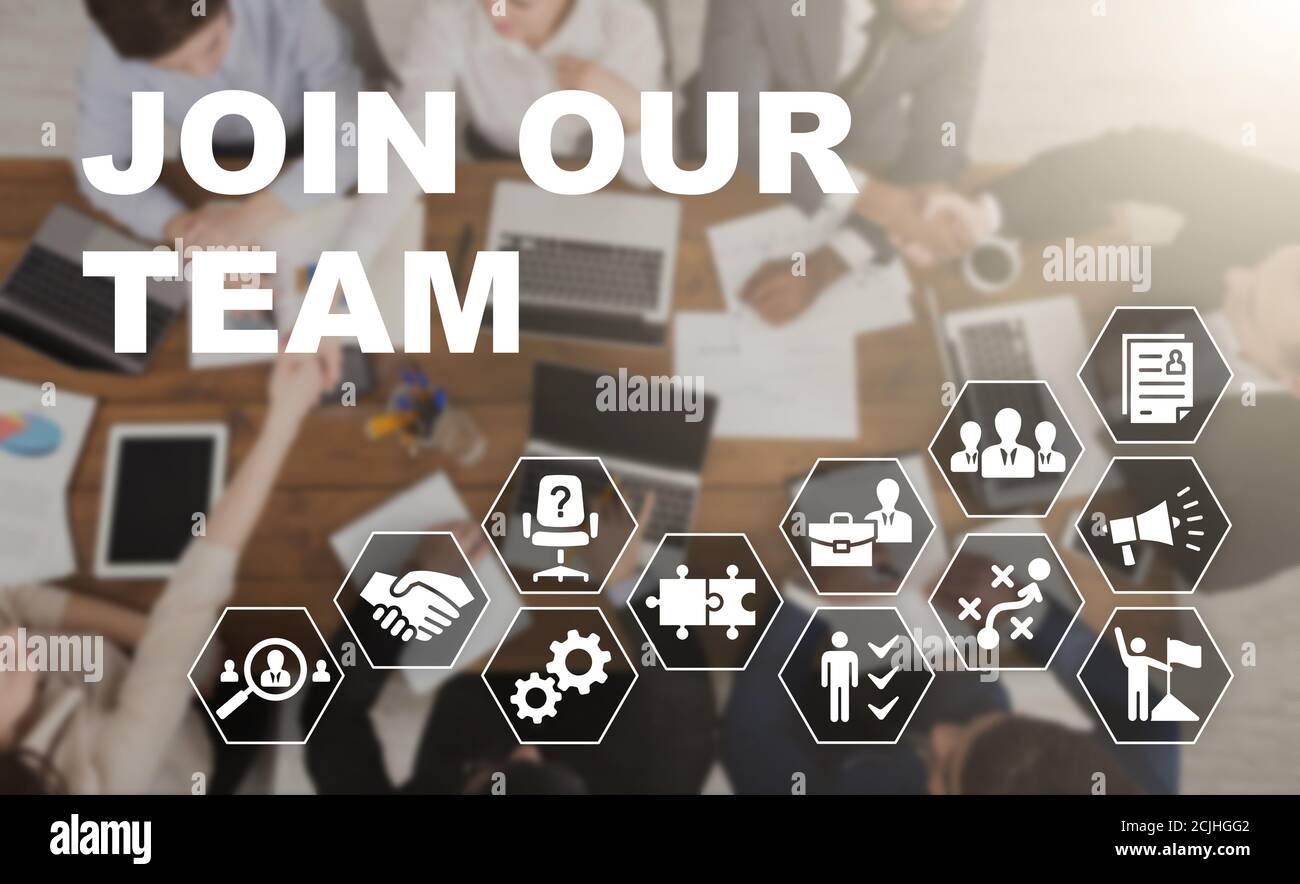 Join Our Business Team, Collage With Text And Top View Of Table During ...