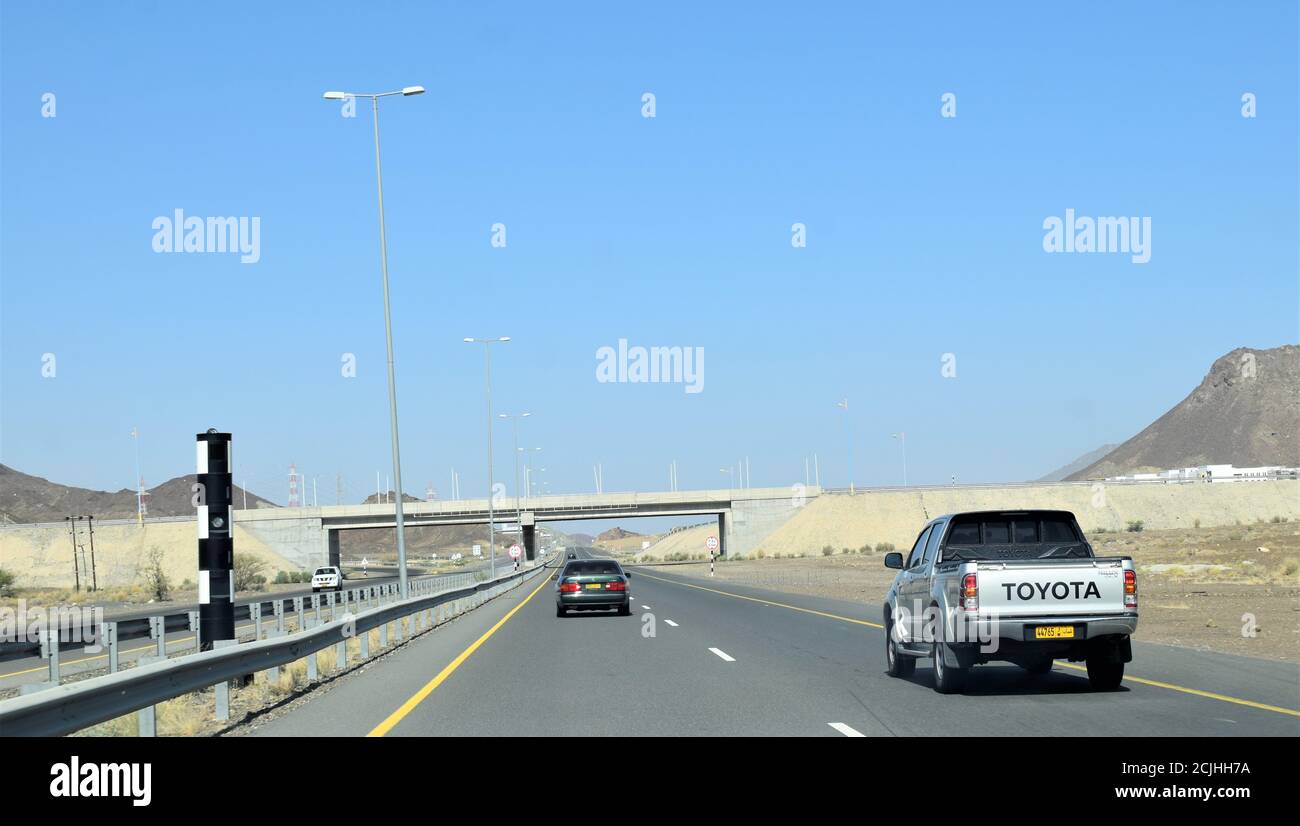 Amazing Oman highway road travel. Muscat, Oman : 16-09-2020 Stock Photo ...