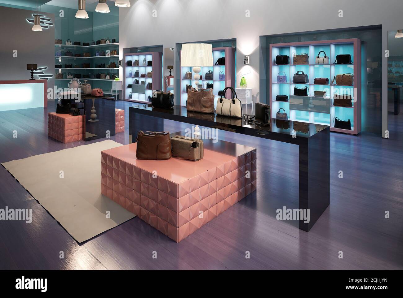 Interior of a modern store. 3d render Stock Photo - Alamy