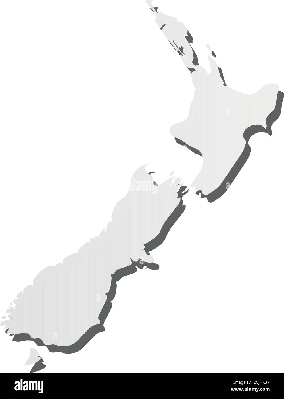 New Zealand - grey 3d-like silhouette map of country area with dropped ...