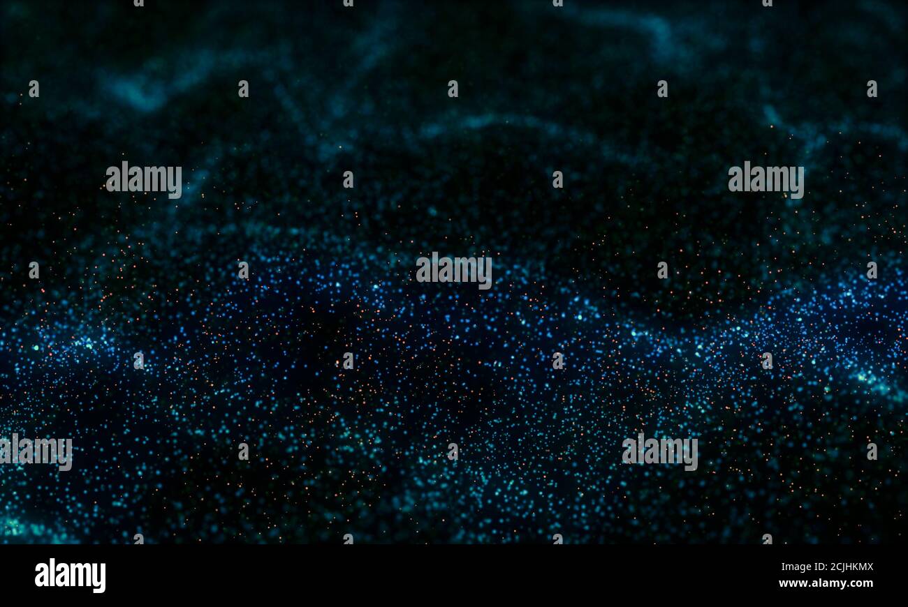 Abstract blue colorful particle wave background. Small round dot on ...