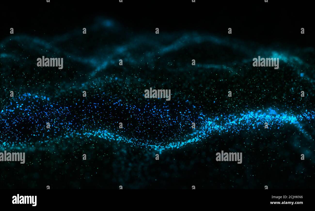 Abstract blue colorful particle wave background. Small round dot on ...