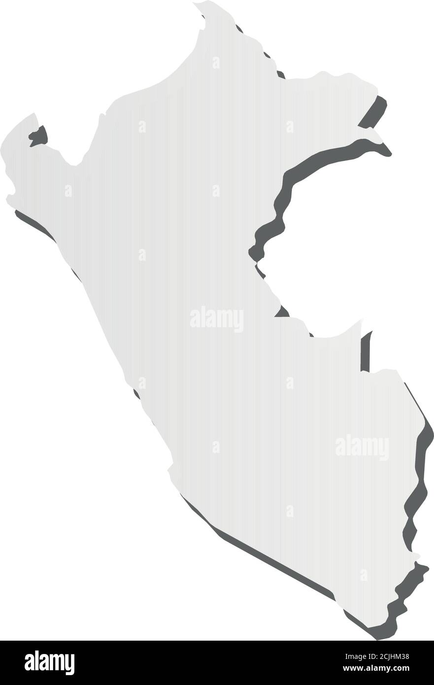 Peru - grey 3d-like silhouette map of country area with dropped shadow ...