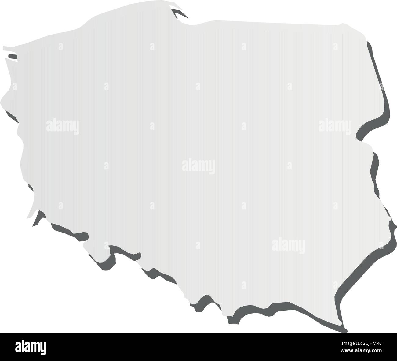 Poland - grey 3d-like silhouette map of country area with dropped ...