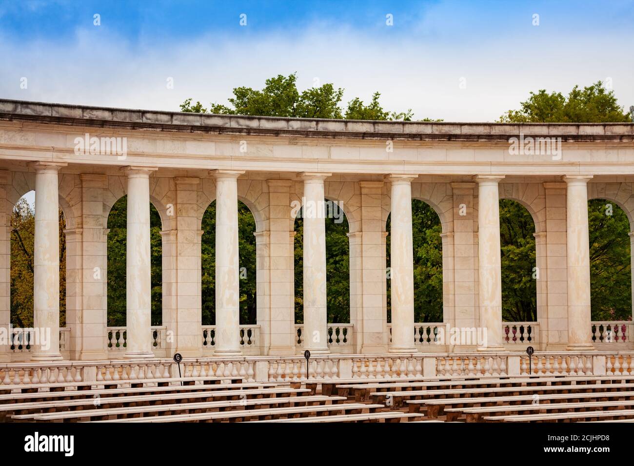 Column, benches and scene The Arlington Memorial Amphitheater at ...