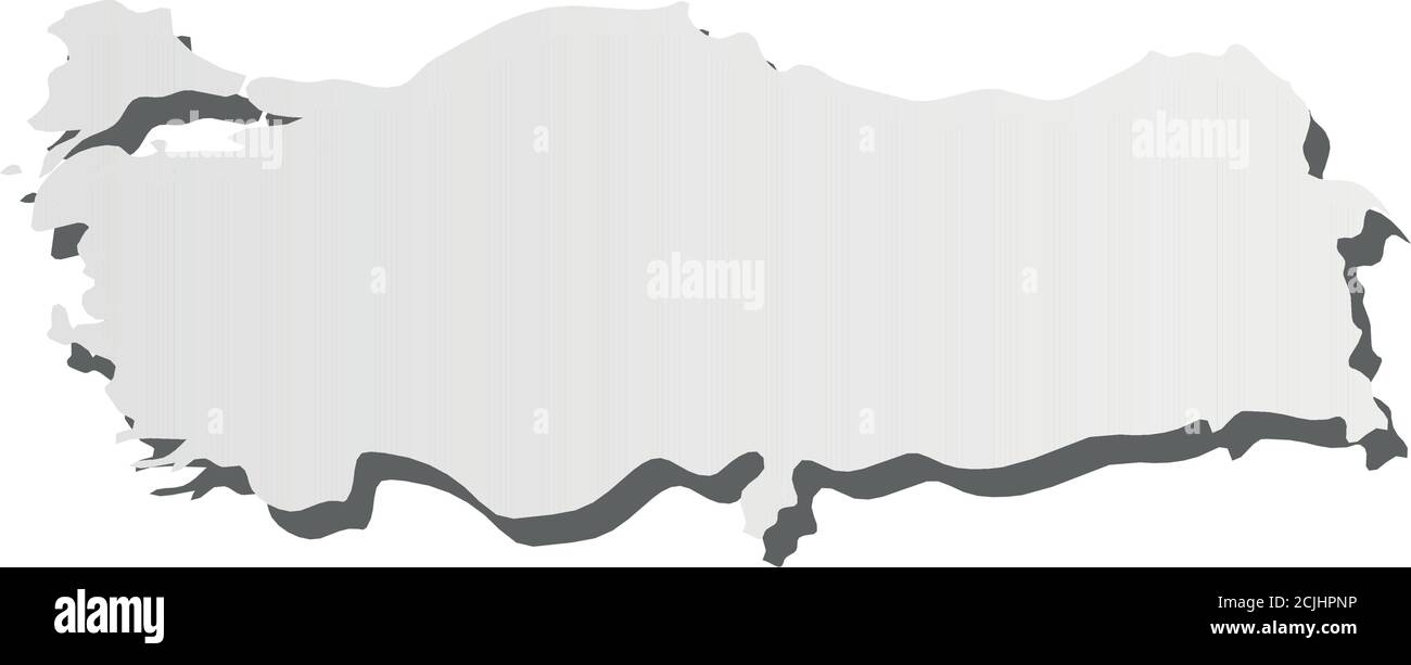 Turkey - grey 3d-like silhouette map of country area with dropped ...