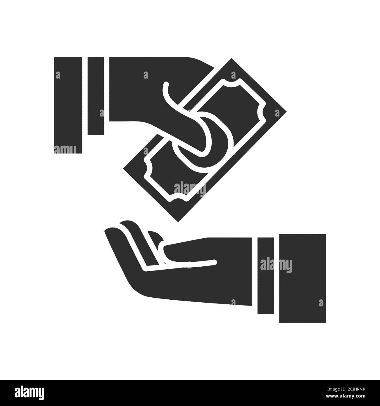 Receiving or loan money black glyph icon. Hand holds money. Pictogram ...