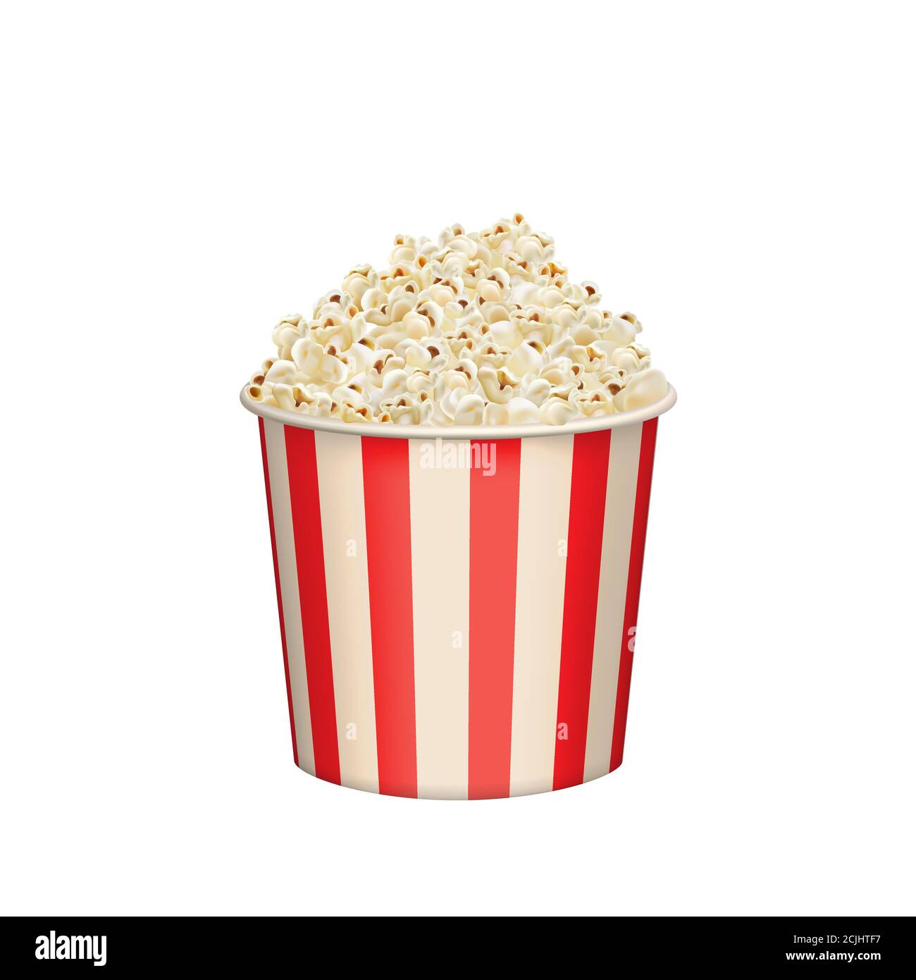 Popcorn round bucket cup. Realistic vector cinema heaped pop corn paper ...