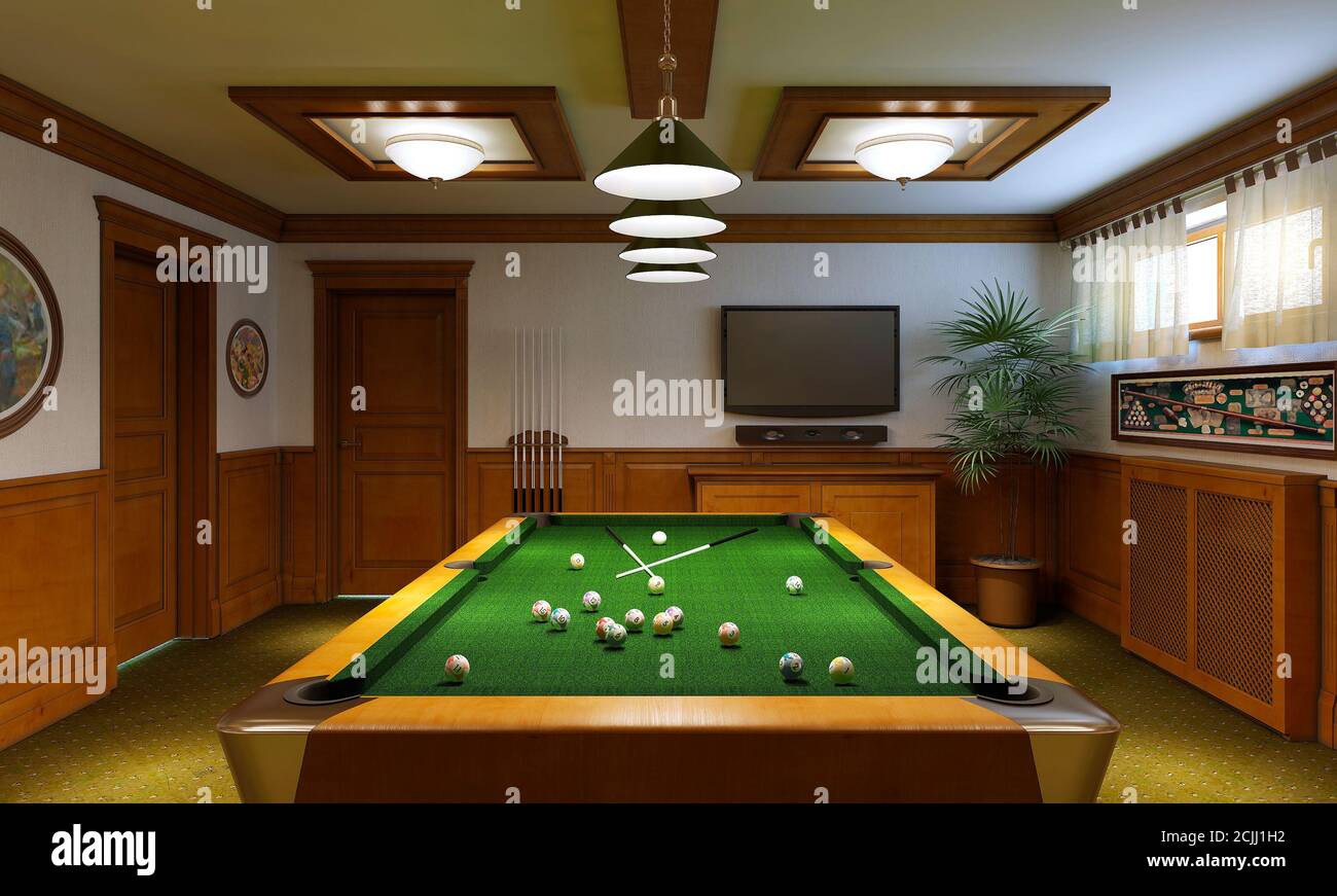 Billiard room classical style, 3d images Stock Photo - Alamy