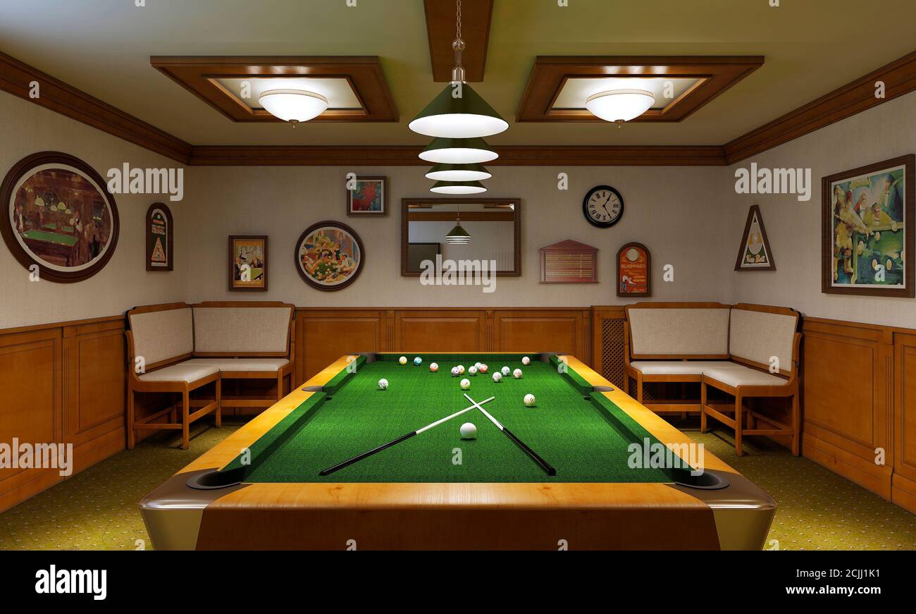Billiard room modern style, 3d images Stock Photo - Alamy